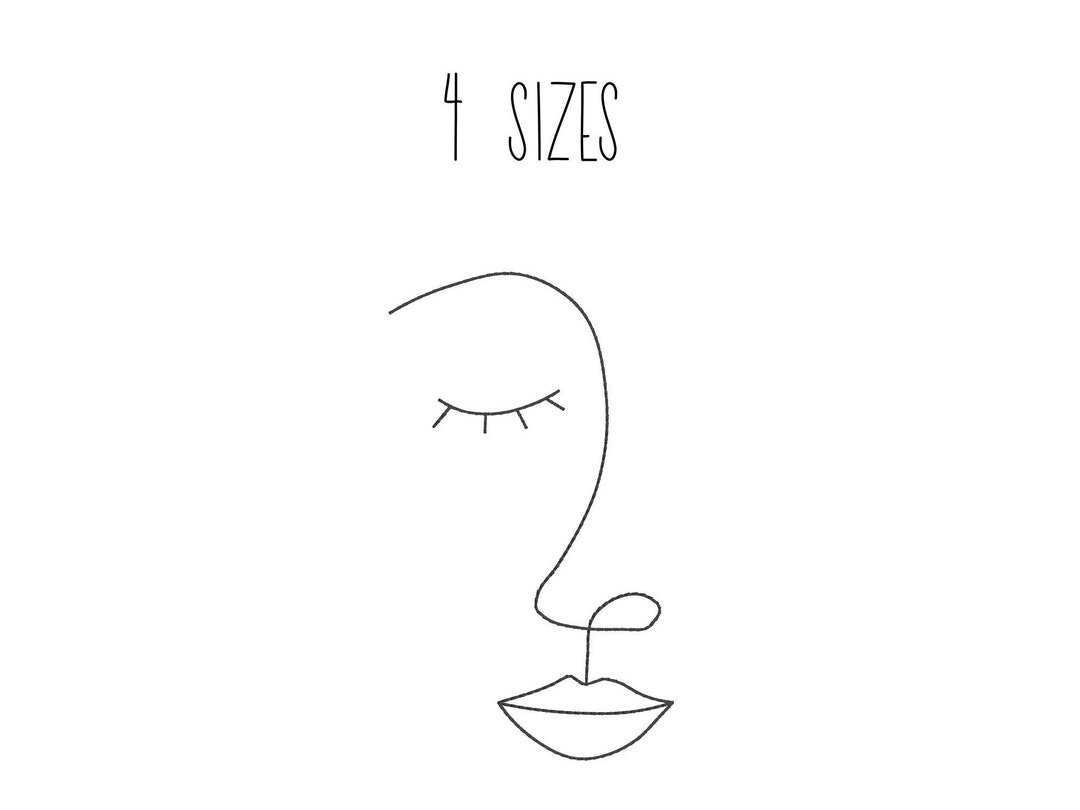 Face Embroidery Design 4 SIZES - Face Line Art Embroidery Design ...