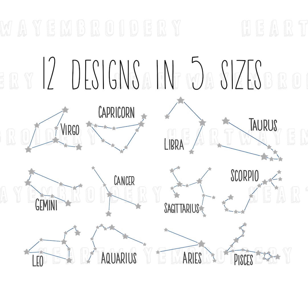 Zodiac Constellations Embroidery Designs: 12 Astrological Signs ...