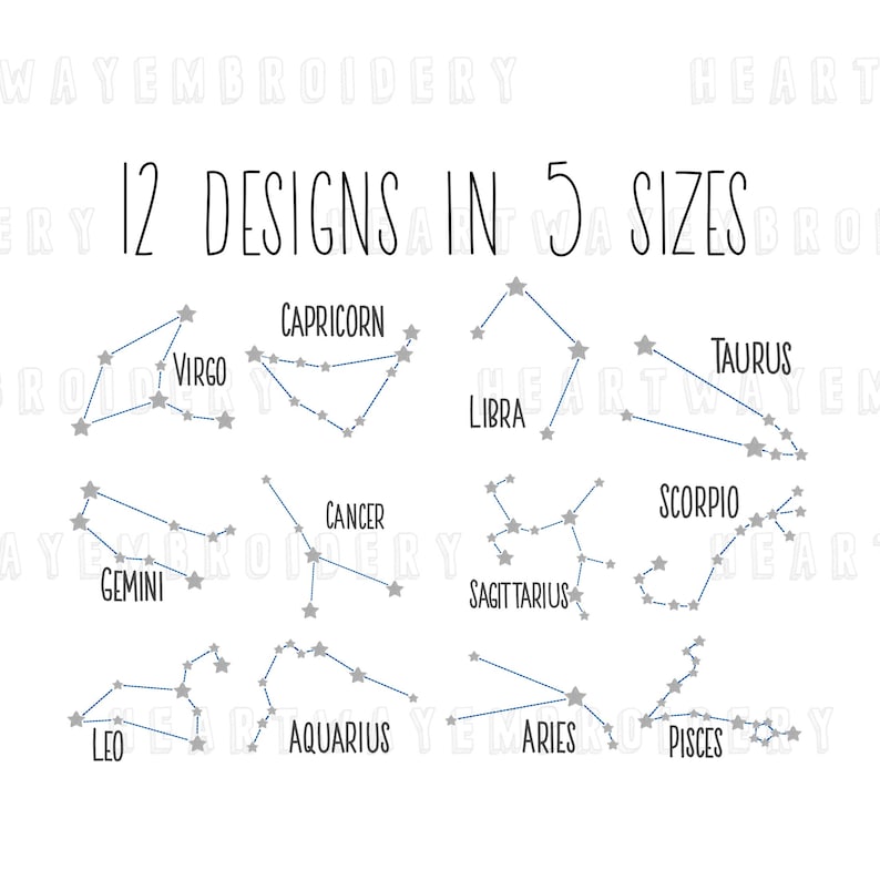 Zodiac Constellations Embroidery Designs: 12 Astrological Signs ...