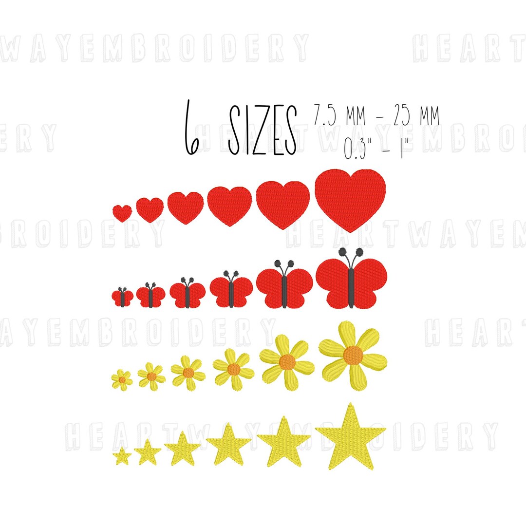 Tiny Embroidery Designs Set - Tiny Heart Embroidery Mini Star ...