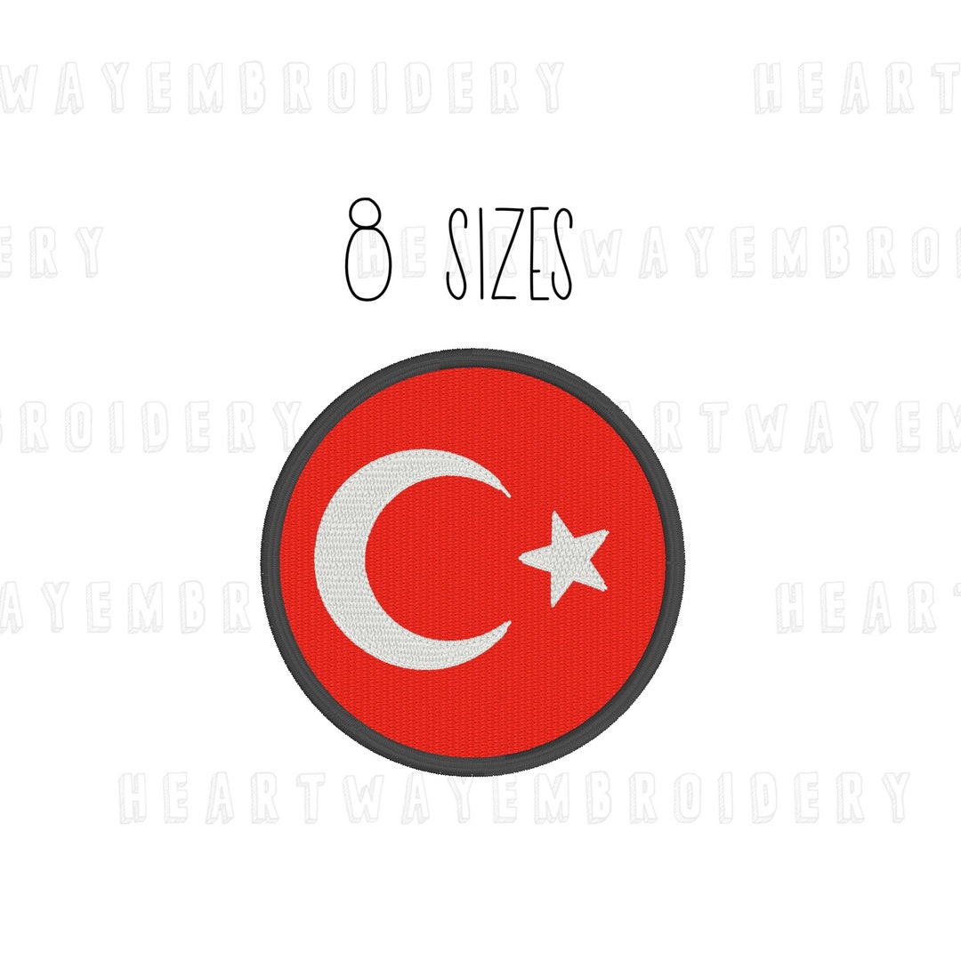 Turkey Flag Embroidery Design 8 SIZES Machine Embroidery Round Flag ...