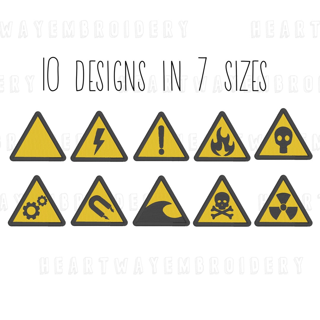 Warning Sign Embroidery Design Set 7 SIZES - Danger Sign Embroidery ...