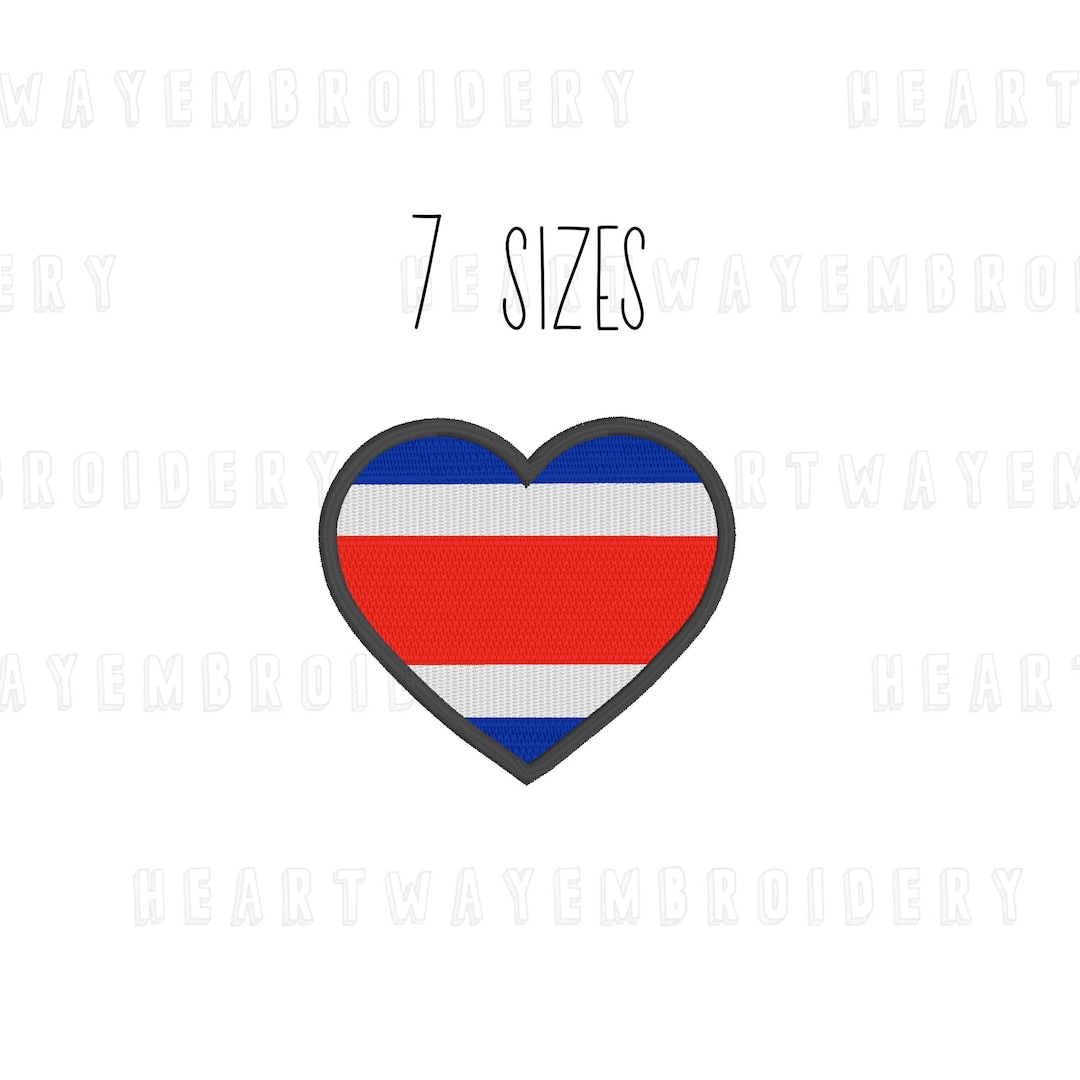 Costa Rica Flag Heart Embroidery Design 7 SIZES - Costa Rican Flag ...