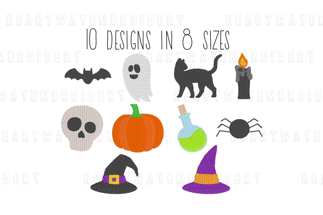 Halloween Embroidery Design Set - 8 SIZES Mini Halloween Embroidery ...