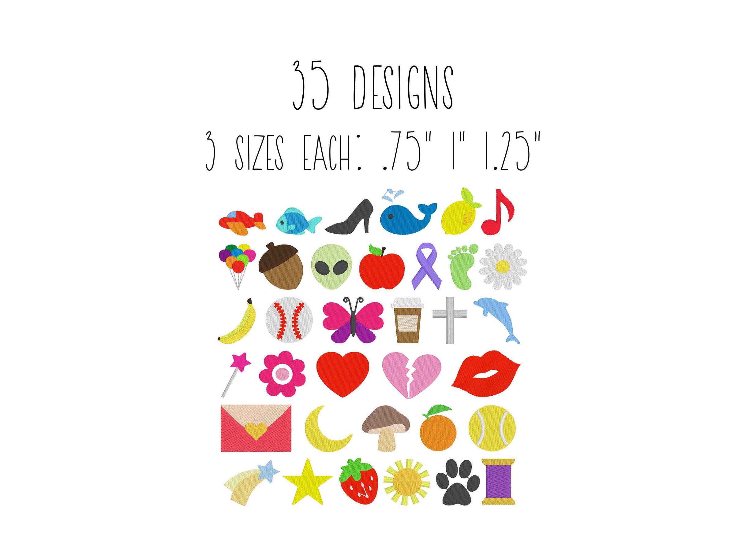 Mini Embroidery Designs Set 35 Designs in 0.75 Inches 1 Inch - Etsy