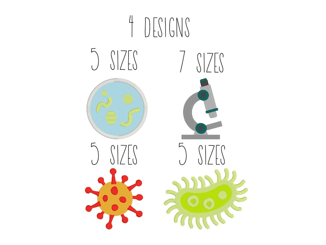 Microscope Embroidery Design Set: Petri Dish, Virus, Bacteria ...