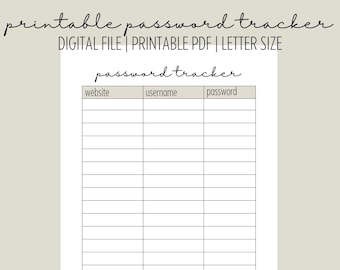 Password Tracker Printable, Letter Size PDF, Instant Download - Etsy