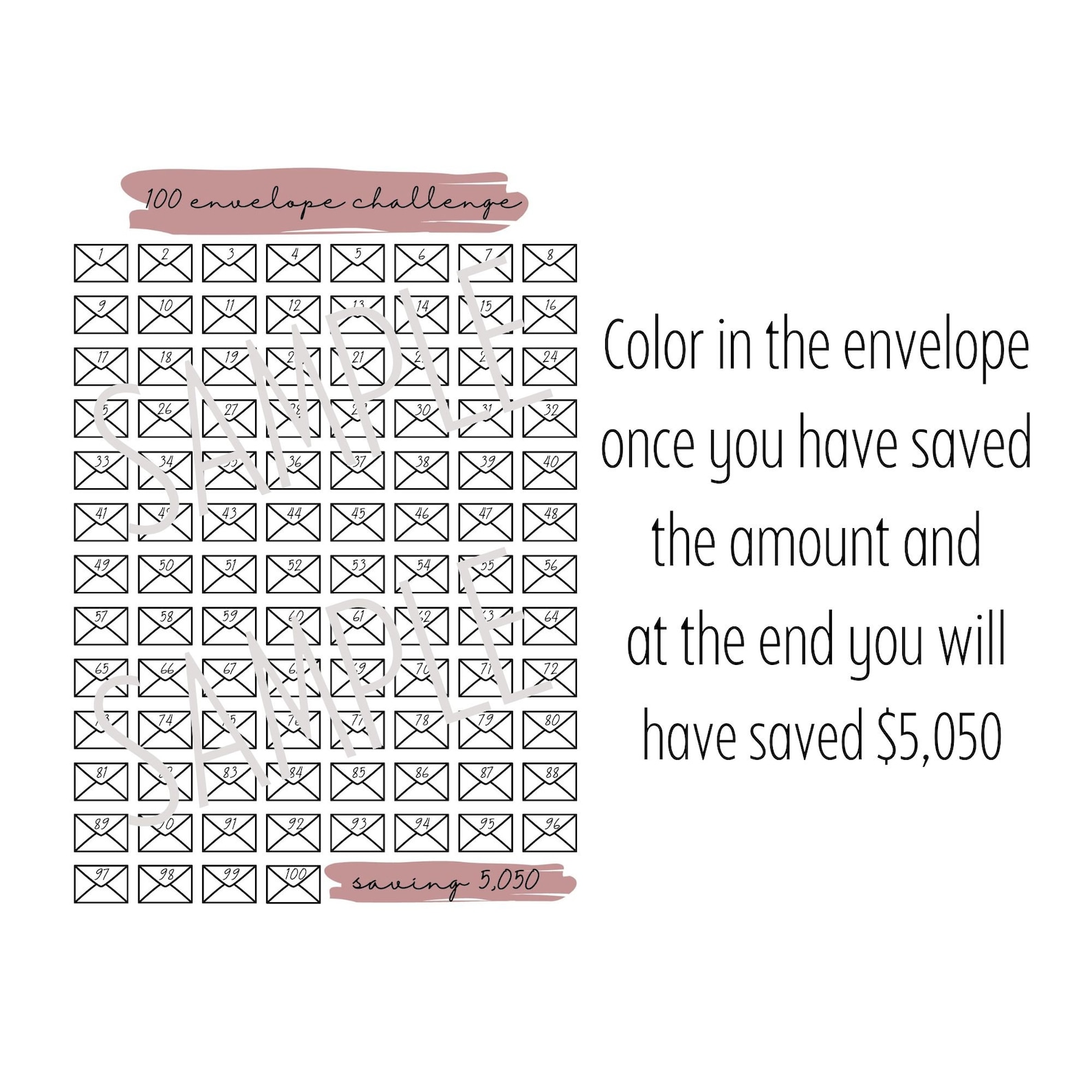 100 Envelope Challenge Printable Digital Download | Savings Challenge ...