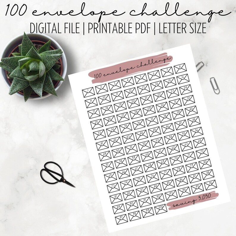 100 Envelope Challenge Printable Digital Download | Savings Challenge ...