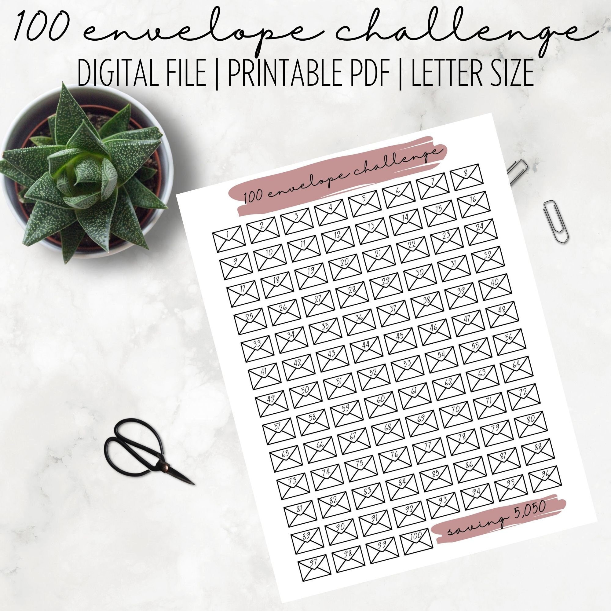 100 Envelope Challenge Printable Digital Download | Savings Challenge ...