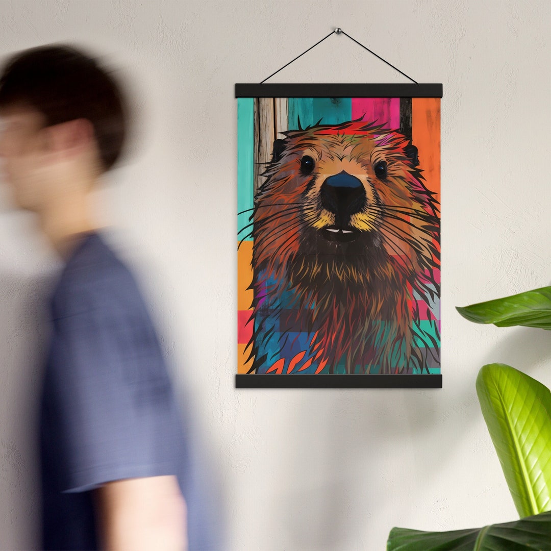 Beaver Decor, Rustic Outdoor Animal, Psychedelic Plaid Digital ...