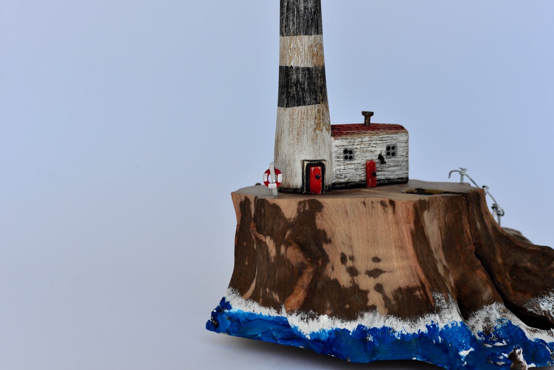 Driftwood Wooden Lighthouse Sculpture as a Small Eco Gift on - Etsy