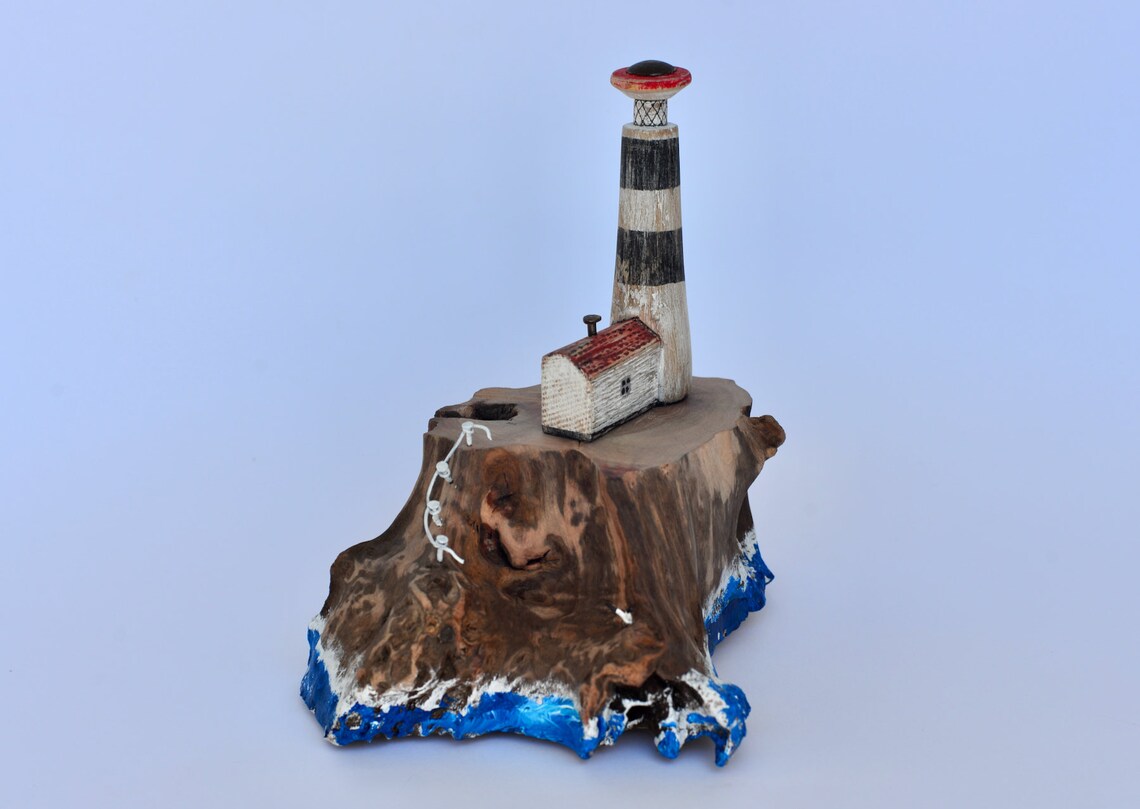 Driftwood Wooden Lighthouse Sculpture as a Small Eco Gift on - Etsy