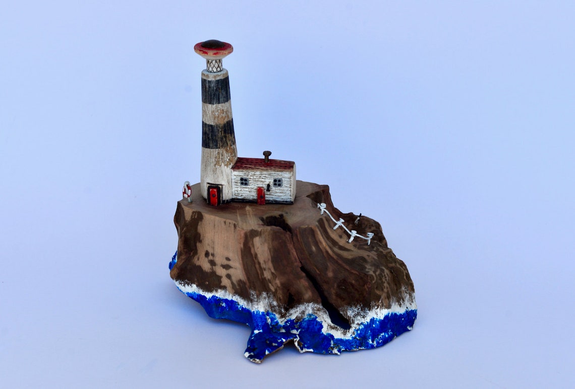 Driftwood Wooden Lighthouse Sculpture as a Small Eco Gift on - Etsy