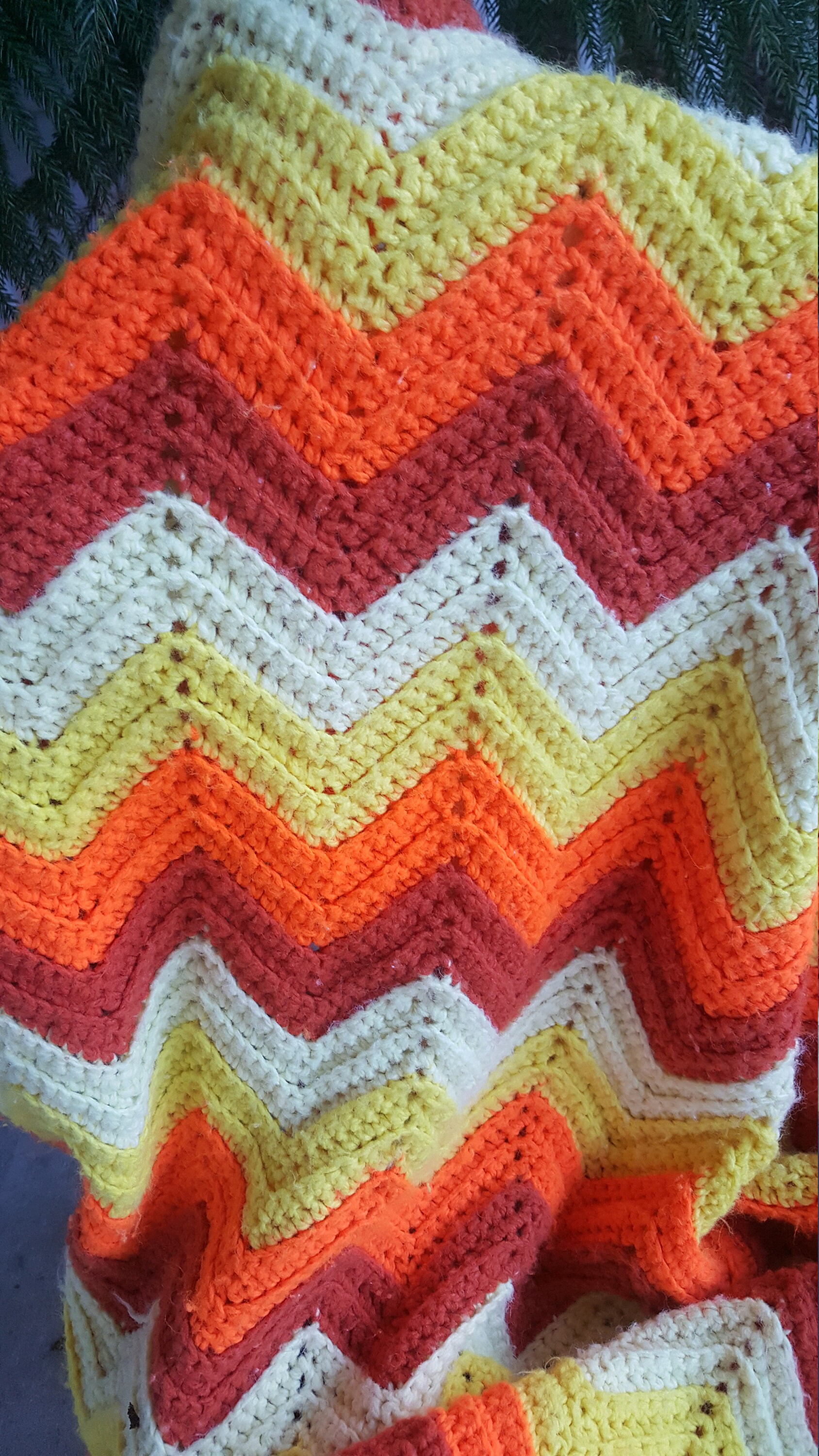 Vintage Orange Yellow and Burgundy Fringed Afghan, No Holes or ...