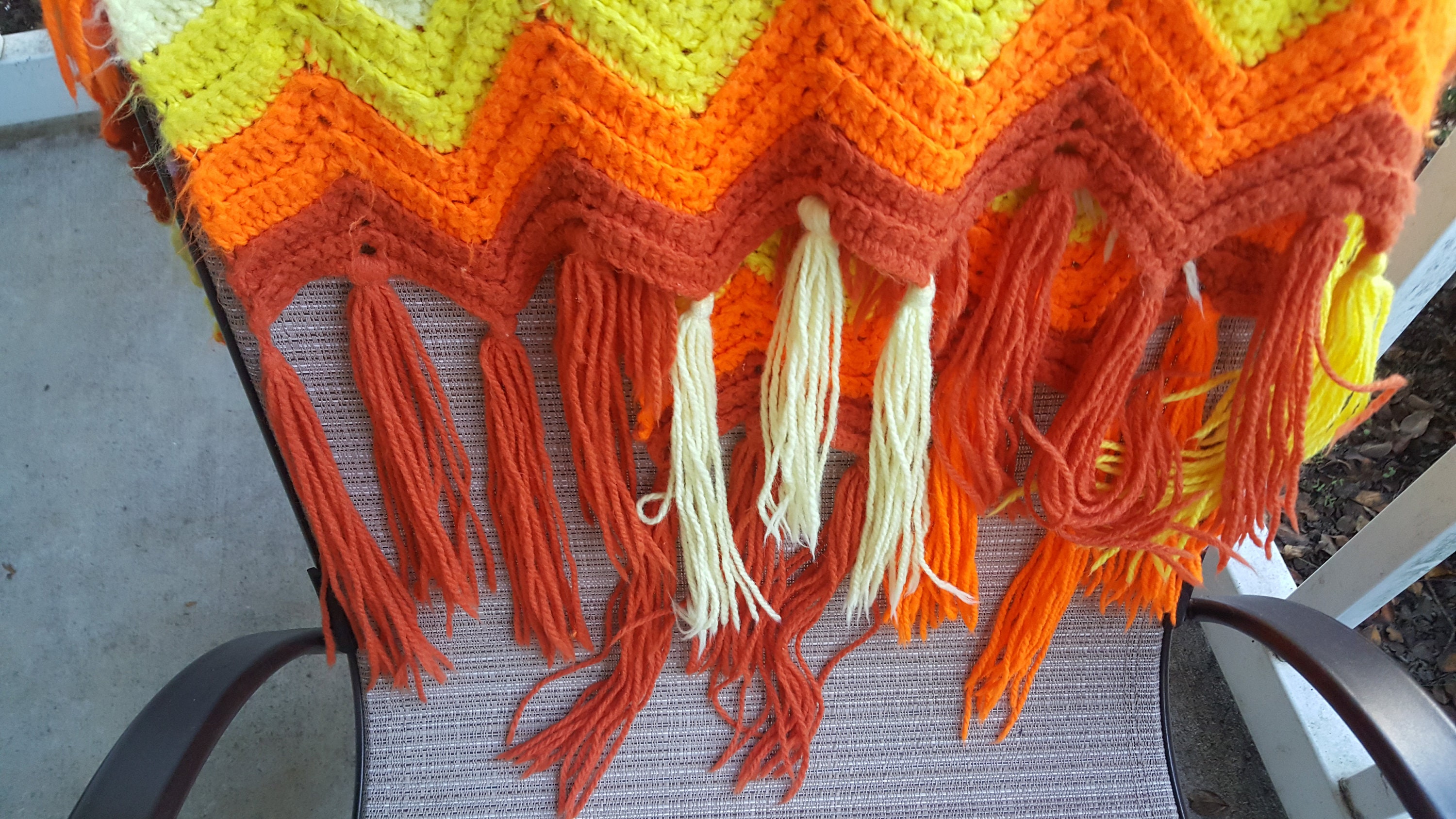 Vintage Orange Yellow and Burgundy Fringed Afghan, No Holes or ...