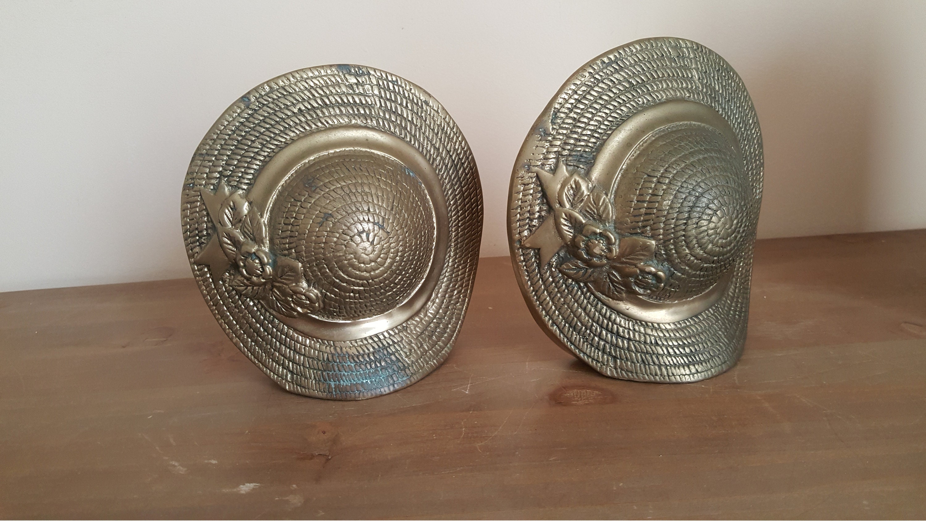 Solid Brass Bonnet with Flower Accents Themed Bookends/Solid | Etsy