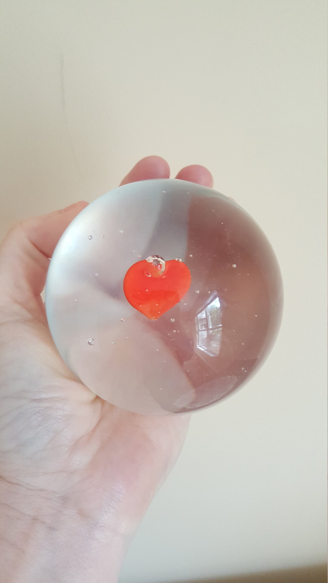 Controlled Bubble Glass Paperweight With Red Heart Centerpiece/desk ...