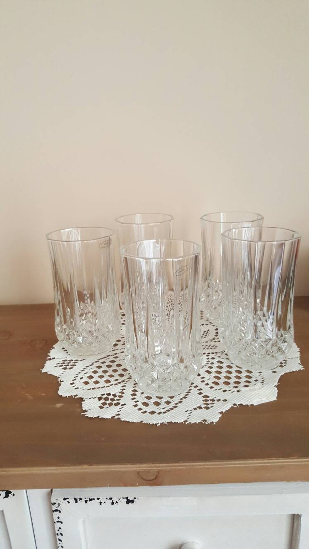 24% Lead Crystal 12 Ounce Water Glasses - SET of 5 /vintage Glasses ...