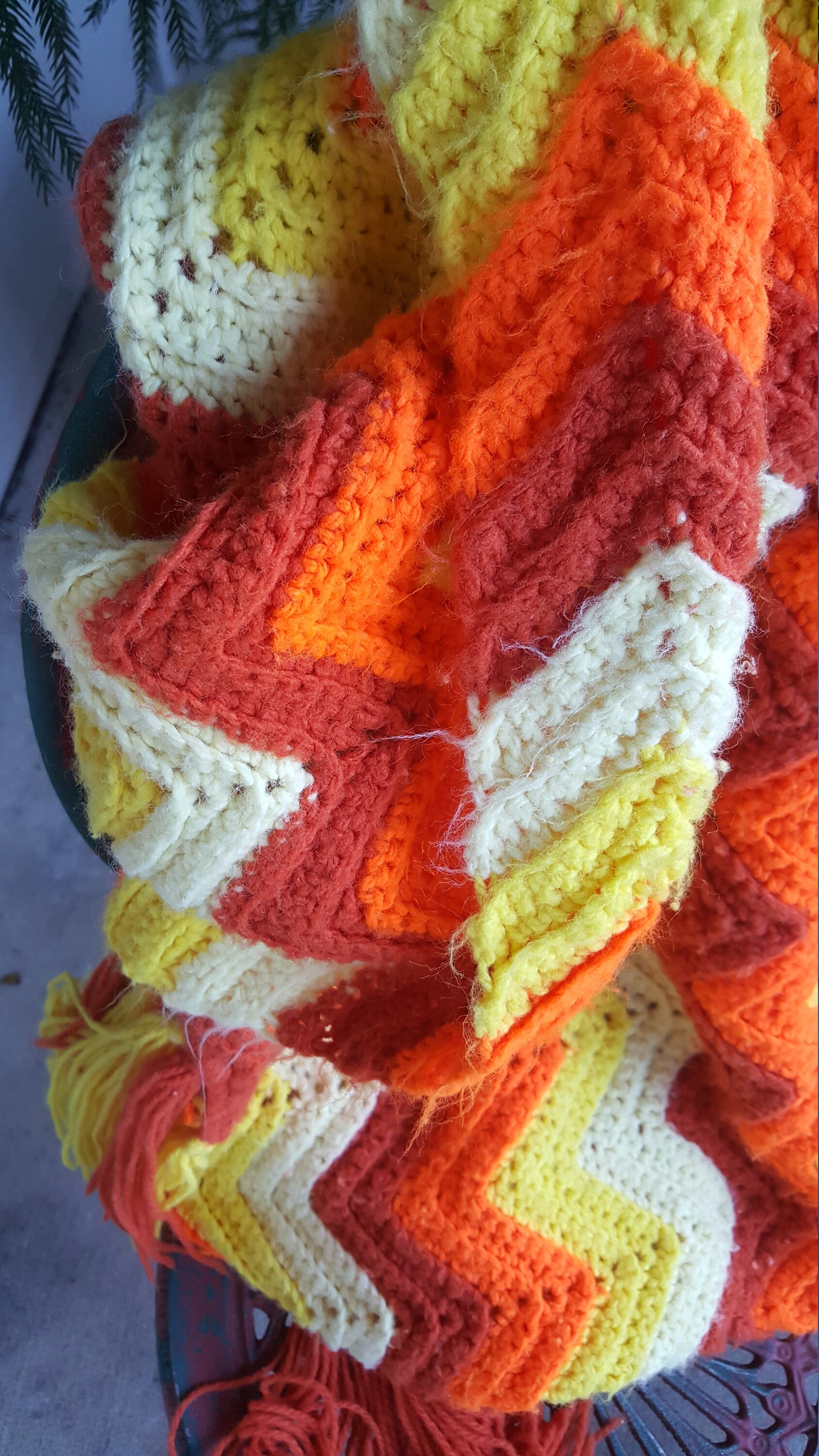 Vintage Orange Yellow and Burgundy Fringed Afghan, No Holes or ...