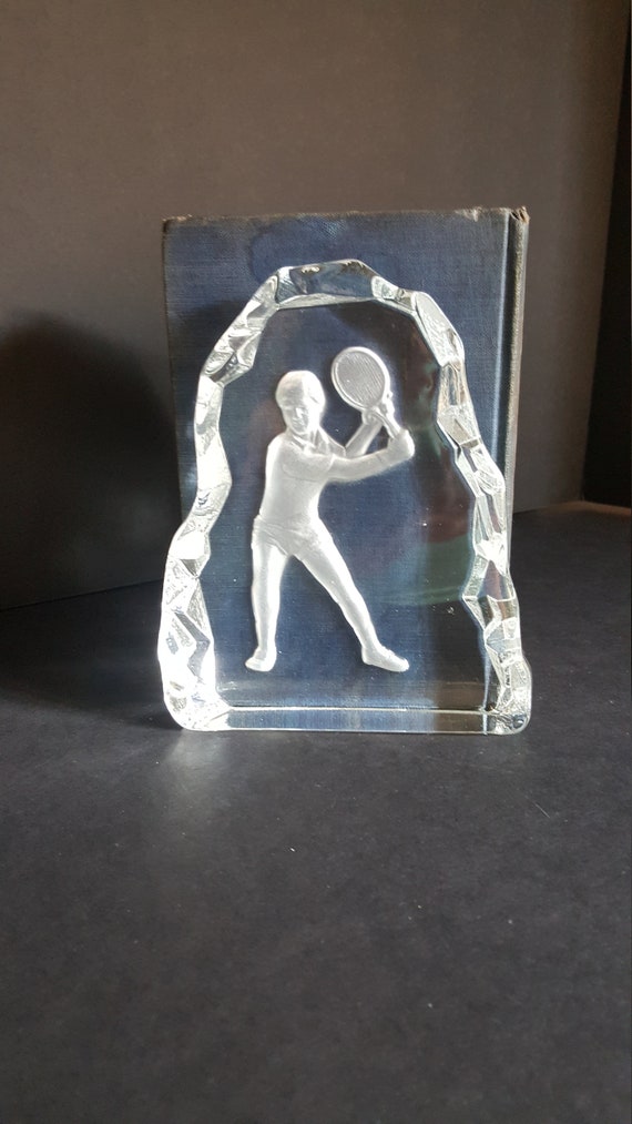 Etched Glass Tennis Players Bookends/solid Glass | Etsy