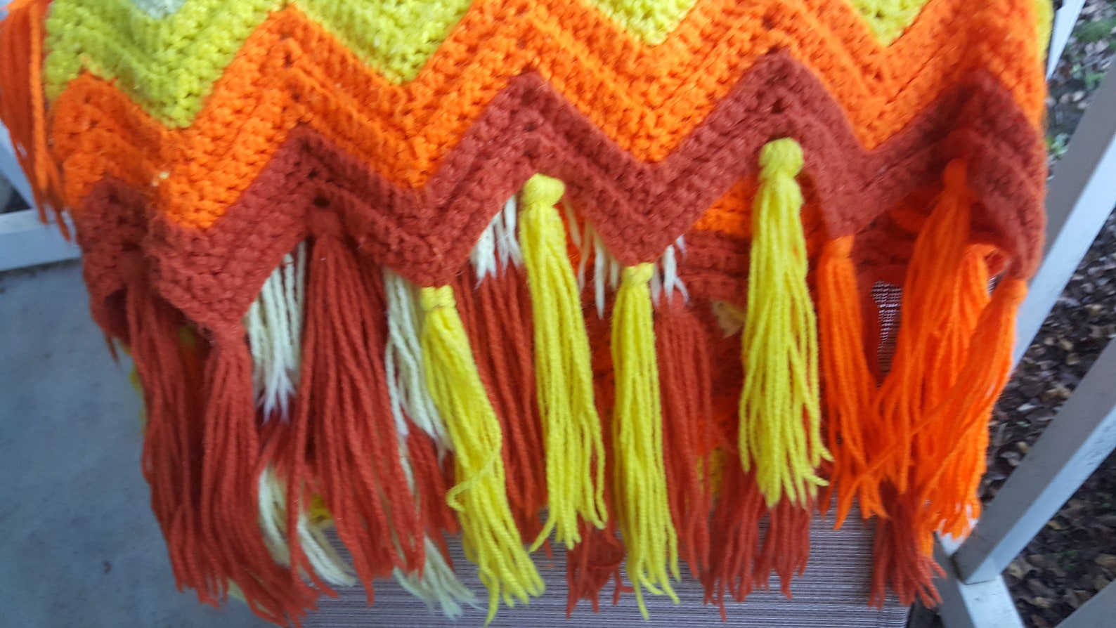 Vintage Orange Yellow and Burgundy Fringed Afghan, No Holes or ...