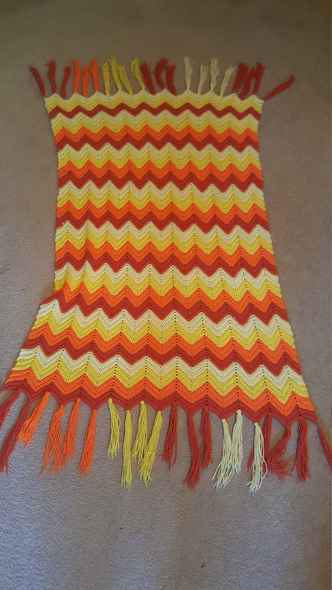 Vintage Orange Yellow and Burgundy Fringed Afghan, No Holes or ...