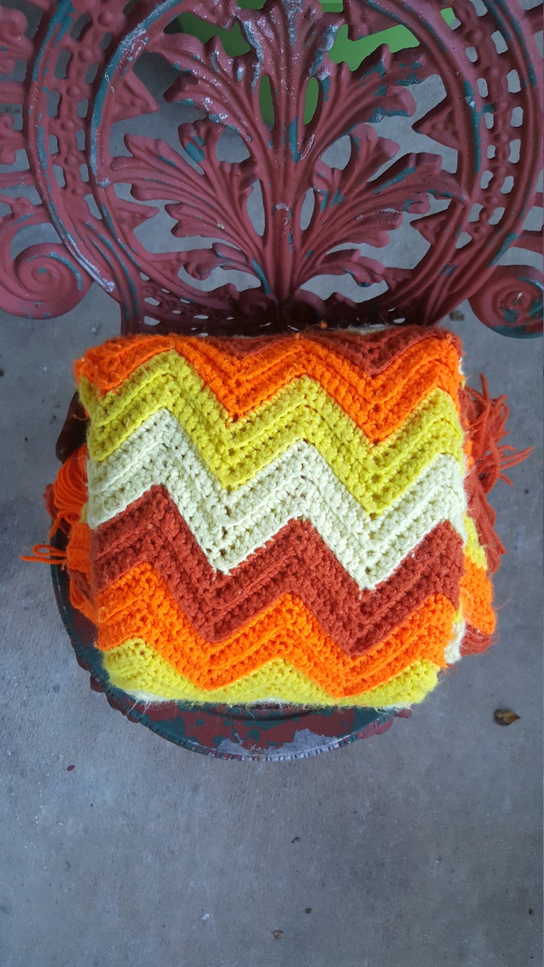 Vintage Orange Yellow and Burgundy Fringed Afghan, No Holes or ...