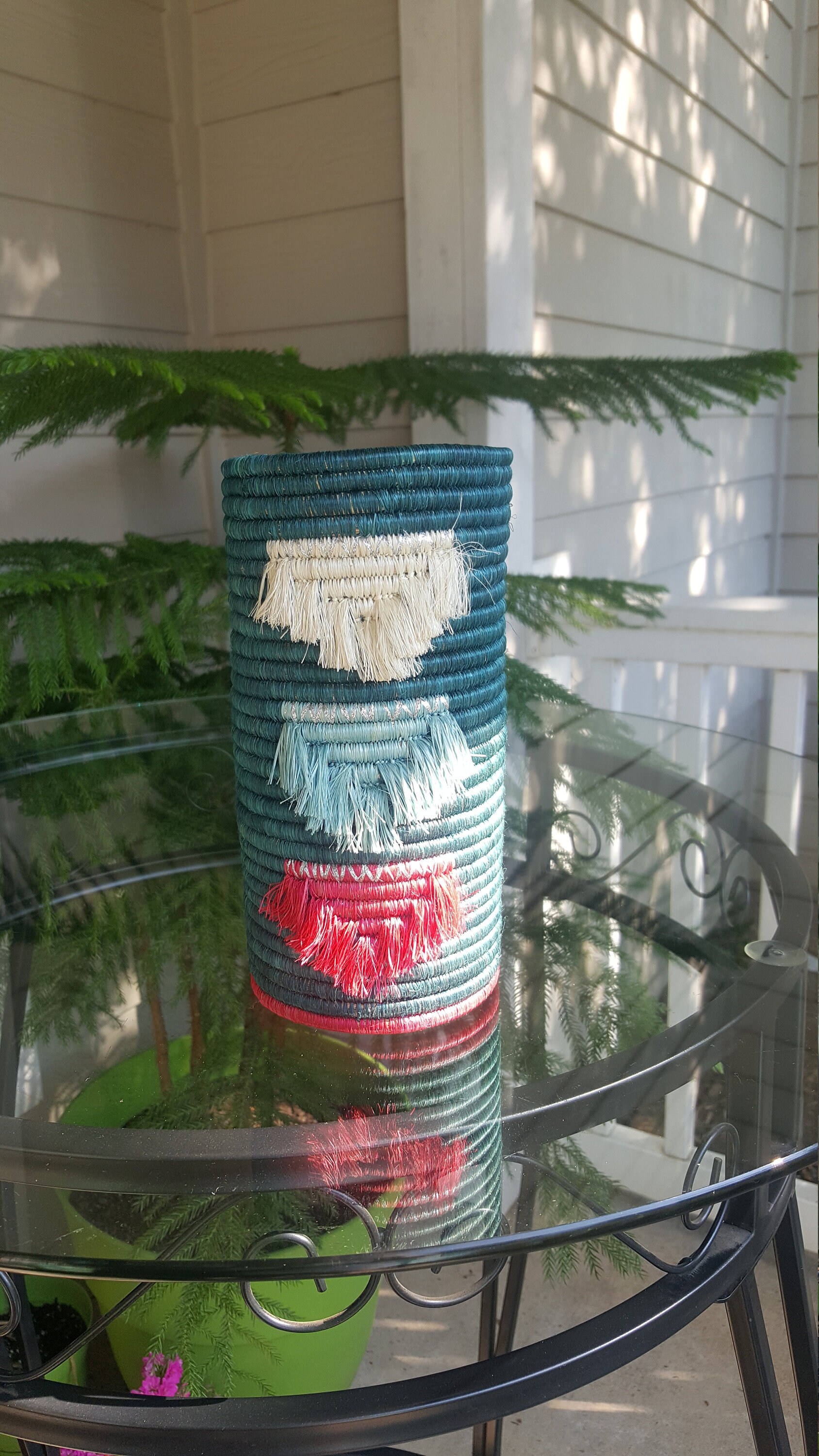 Hand Woven Coiled and Wrapped Covered Glass Vase/made in Rwanda/rwanda ...