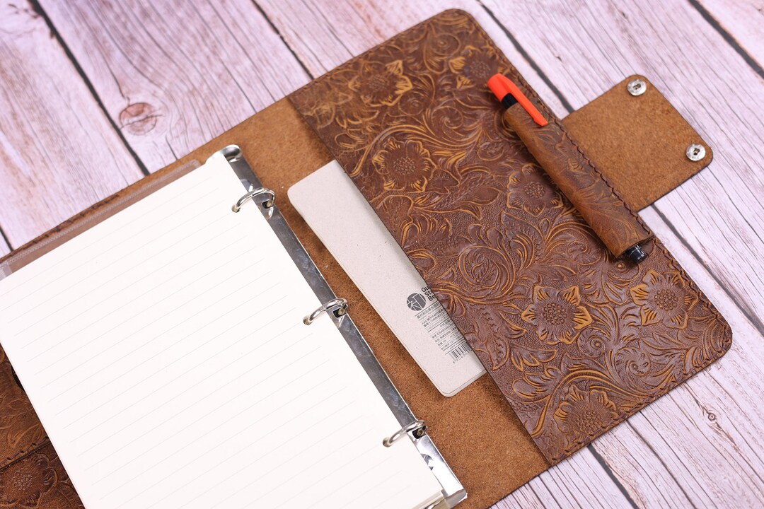 Hand Stitched A5 / 8.5 X 11 Letter Size 3 Ring Leather Journal Embossed ...