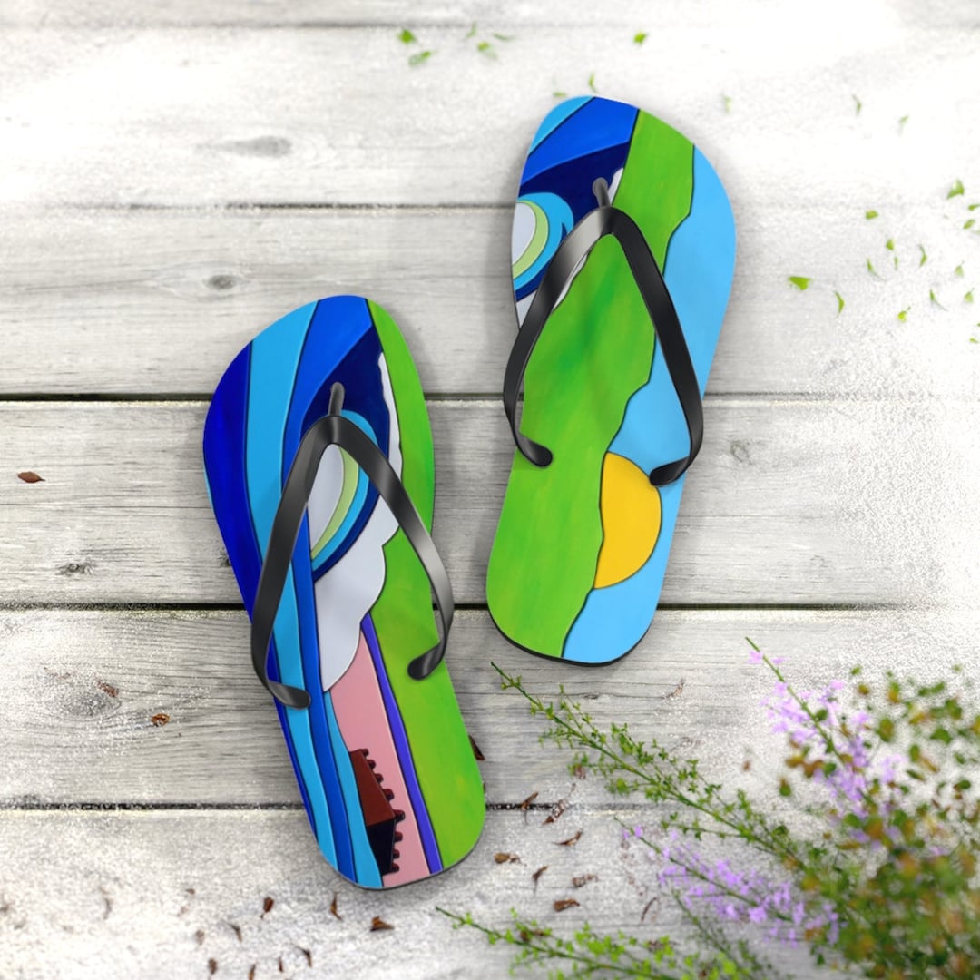 Wave Art Print Flip-flops of Original Intarsia Wood Art. Surfing ...