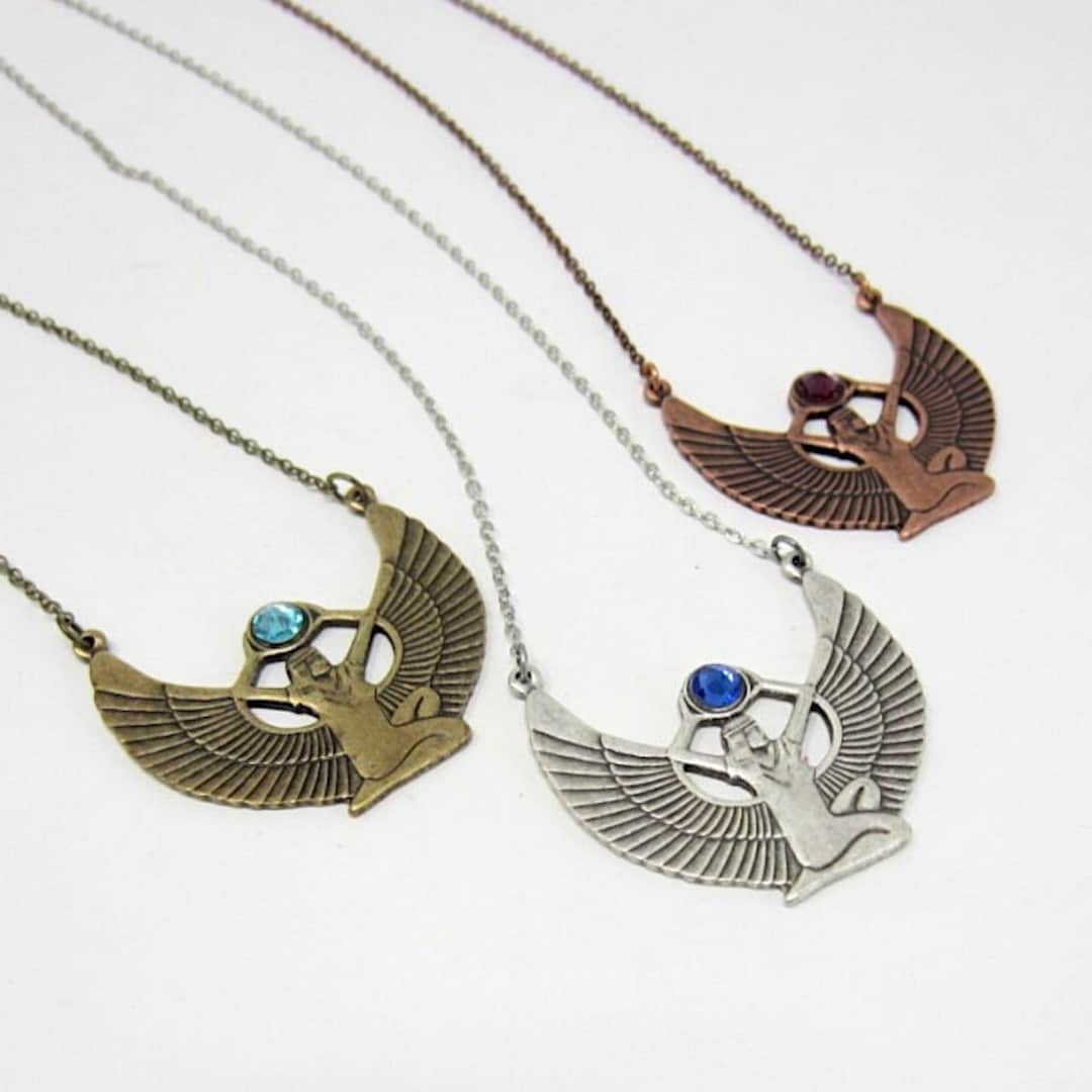 Goddess Isis Pendant Necklace, Winged Goddess Necklace, Egyptian ...