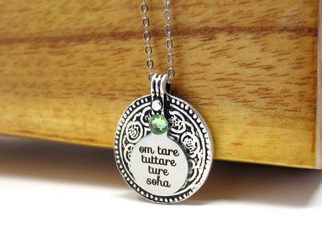 Om Tare Tuttare Ture Soha, Heart Chakra Necklace, Green Tara Medallion ...