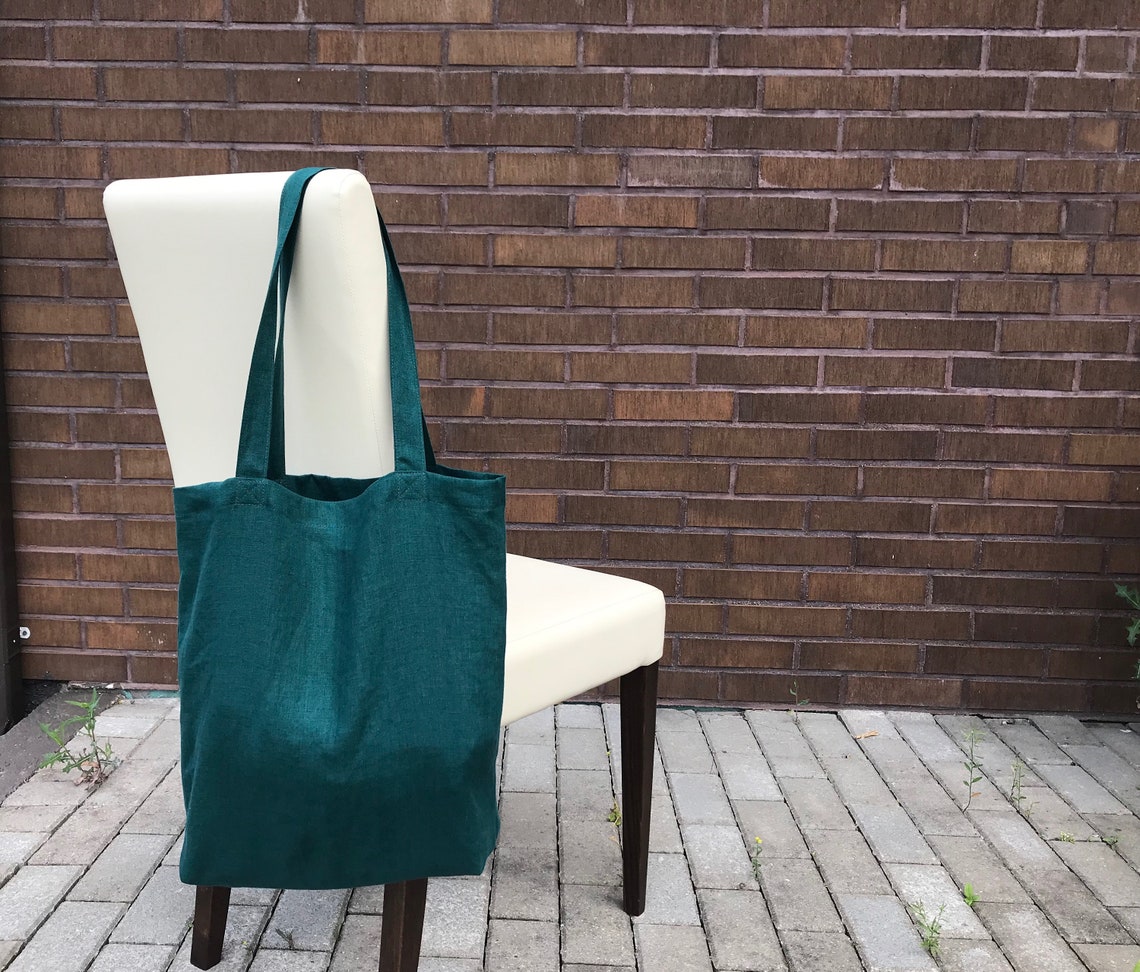 Dark Green Linen Tote Bag. Solid Green Canvas Tote Bag for - Etsy