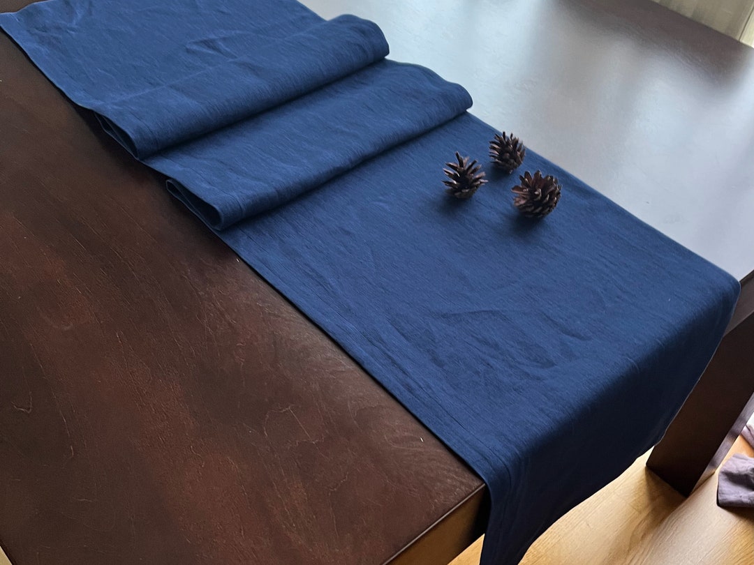 Dark Blue Navy Linen Table Runner. Modern Table Centerpiece. Rustic ...