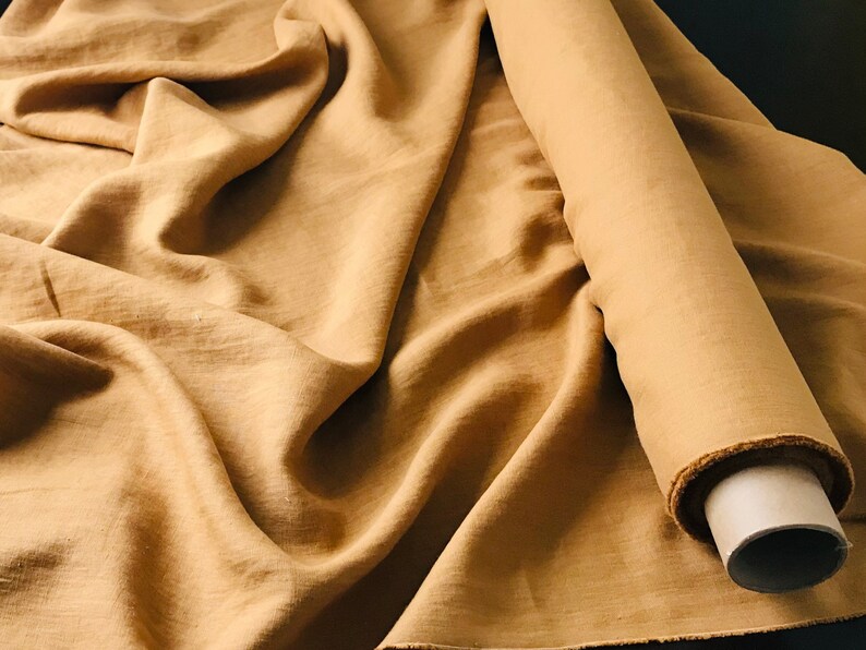 Mustard Yellow Camel Linen Fabric by the Yard. Yellow Linen | Etsy