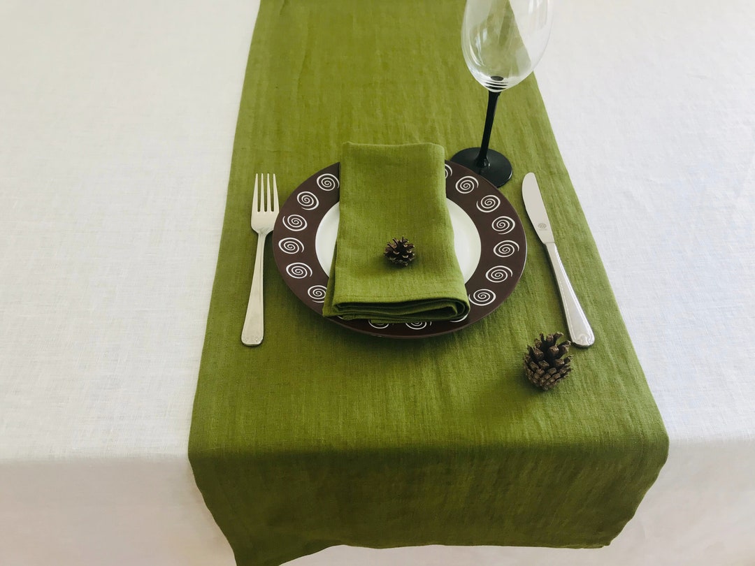 Moss Green Table Runner. Easter Linen Table Runner. Solid Green Wedding ...