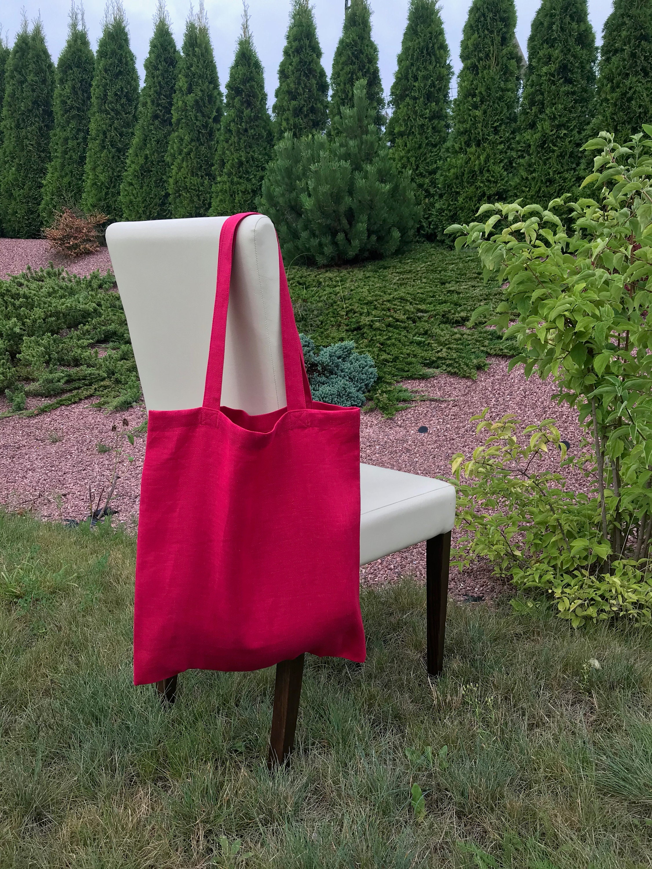 Raspberry Pink Canvas Tote Bag. Pink Linen Tote Bag. Plain - Etsy