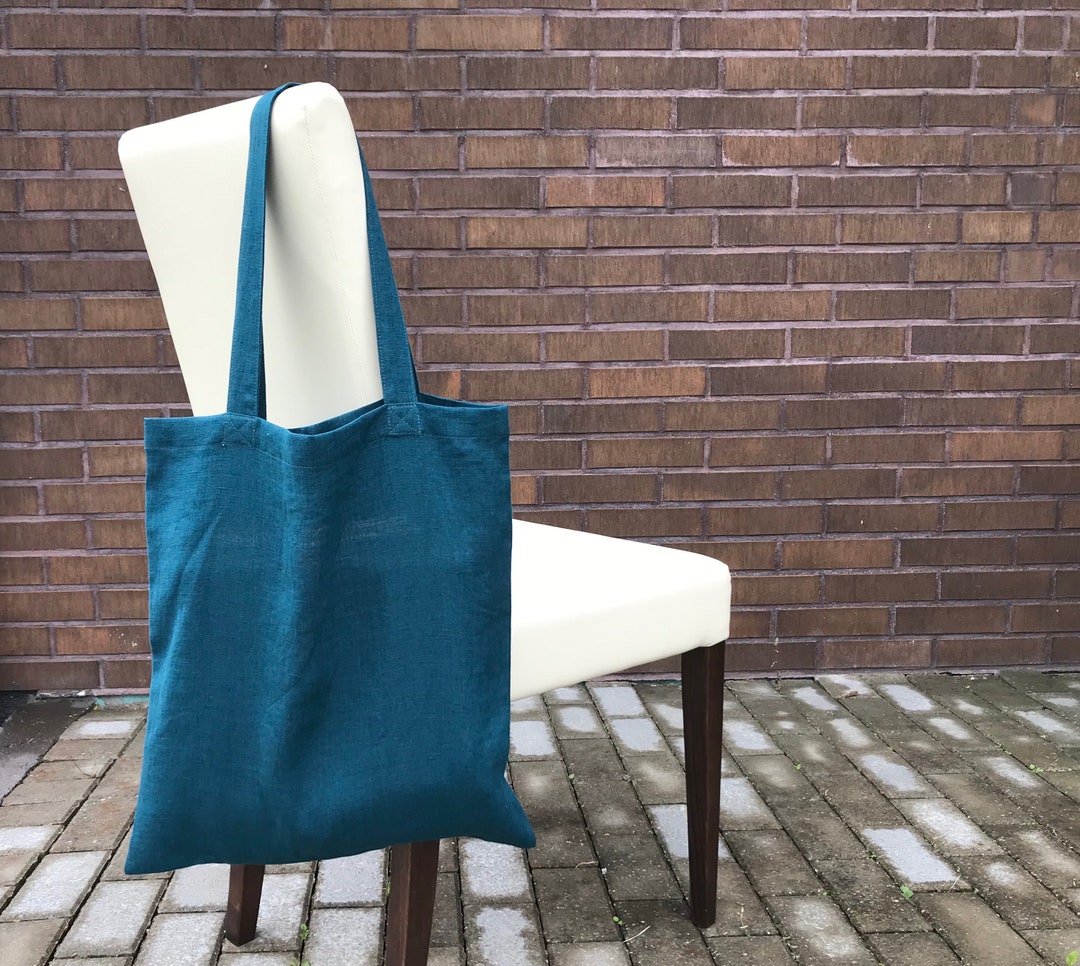 Dark Teal Linen Tote Bag. Canvas Tote Bag for Women and Men in Deep Sea ...