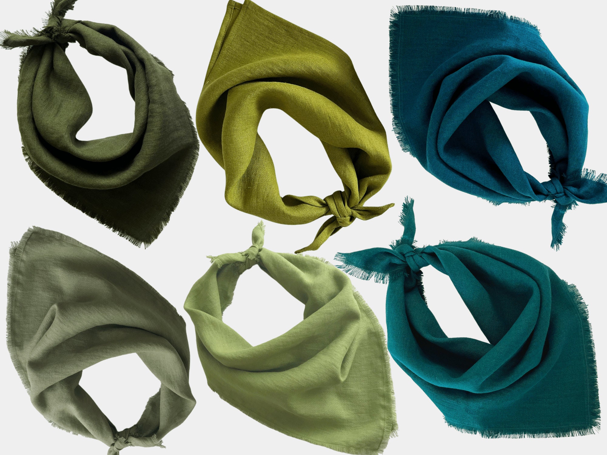 Green Linen Bandana for Women, Men, Kids, Dogs. Natural Linen ...