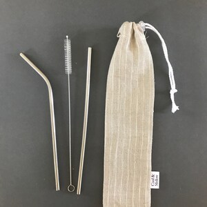 Linen straw pouch with metal straws. Reusable straw case for | Etsy