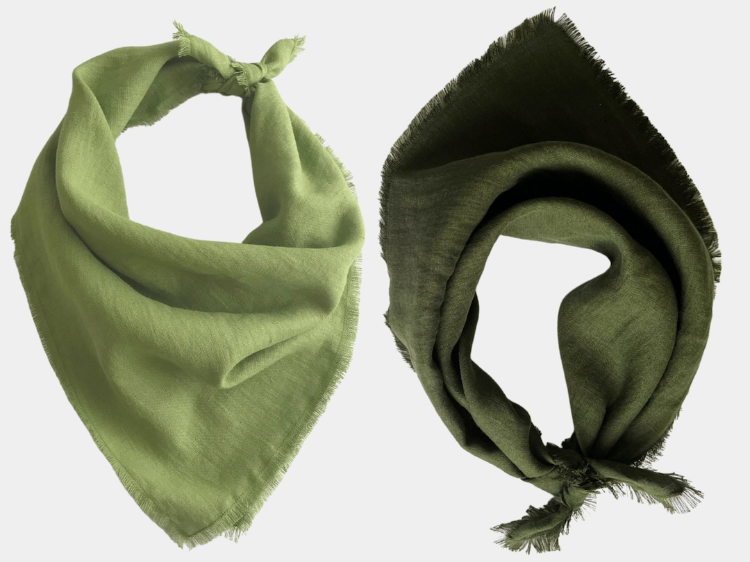 100% Linen Bandana for Men and Women. Green Square Scarf Large or Small ...