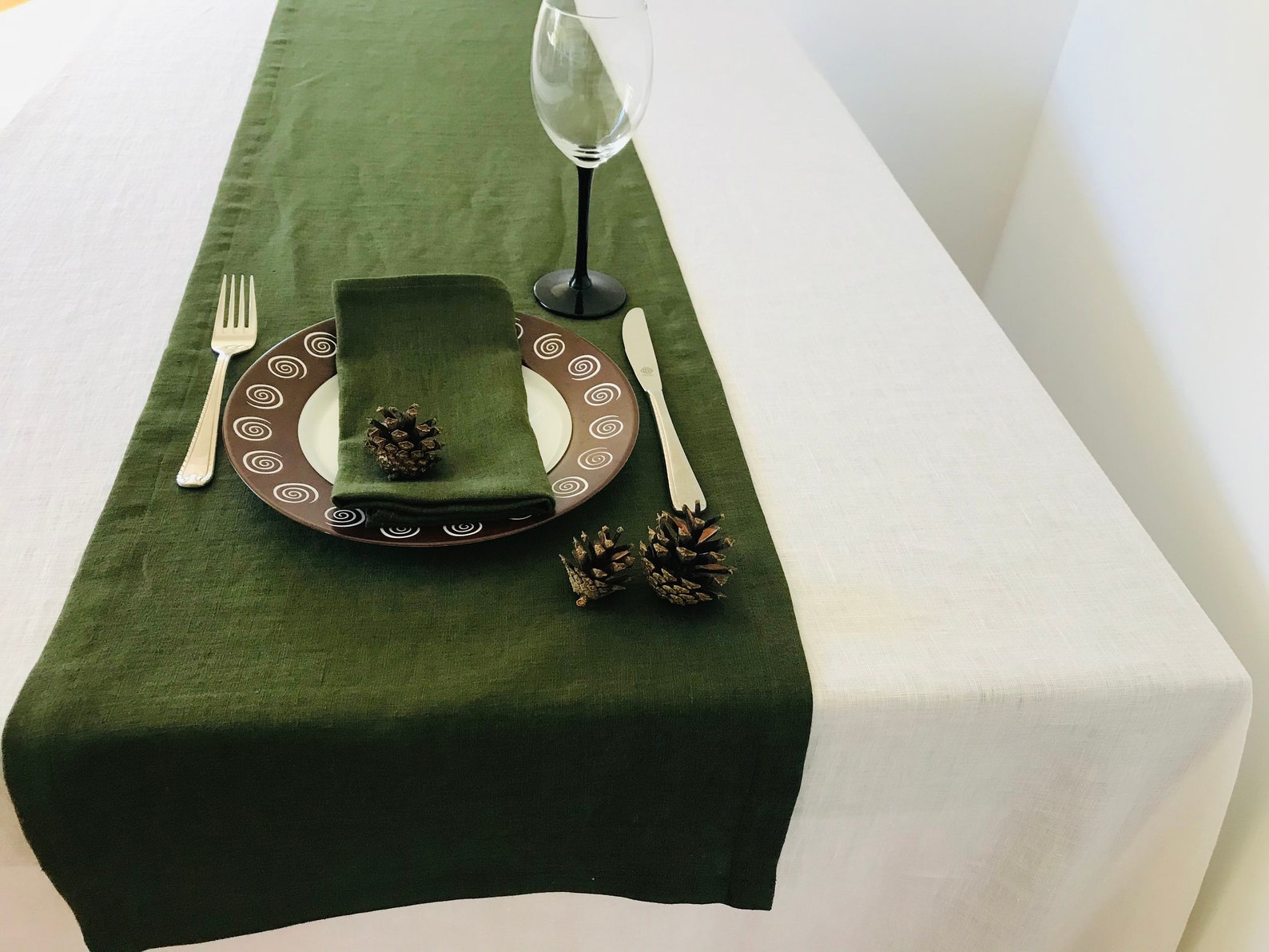 Dark Forest Green Linen Table Runner. Modern Table - Etsy