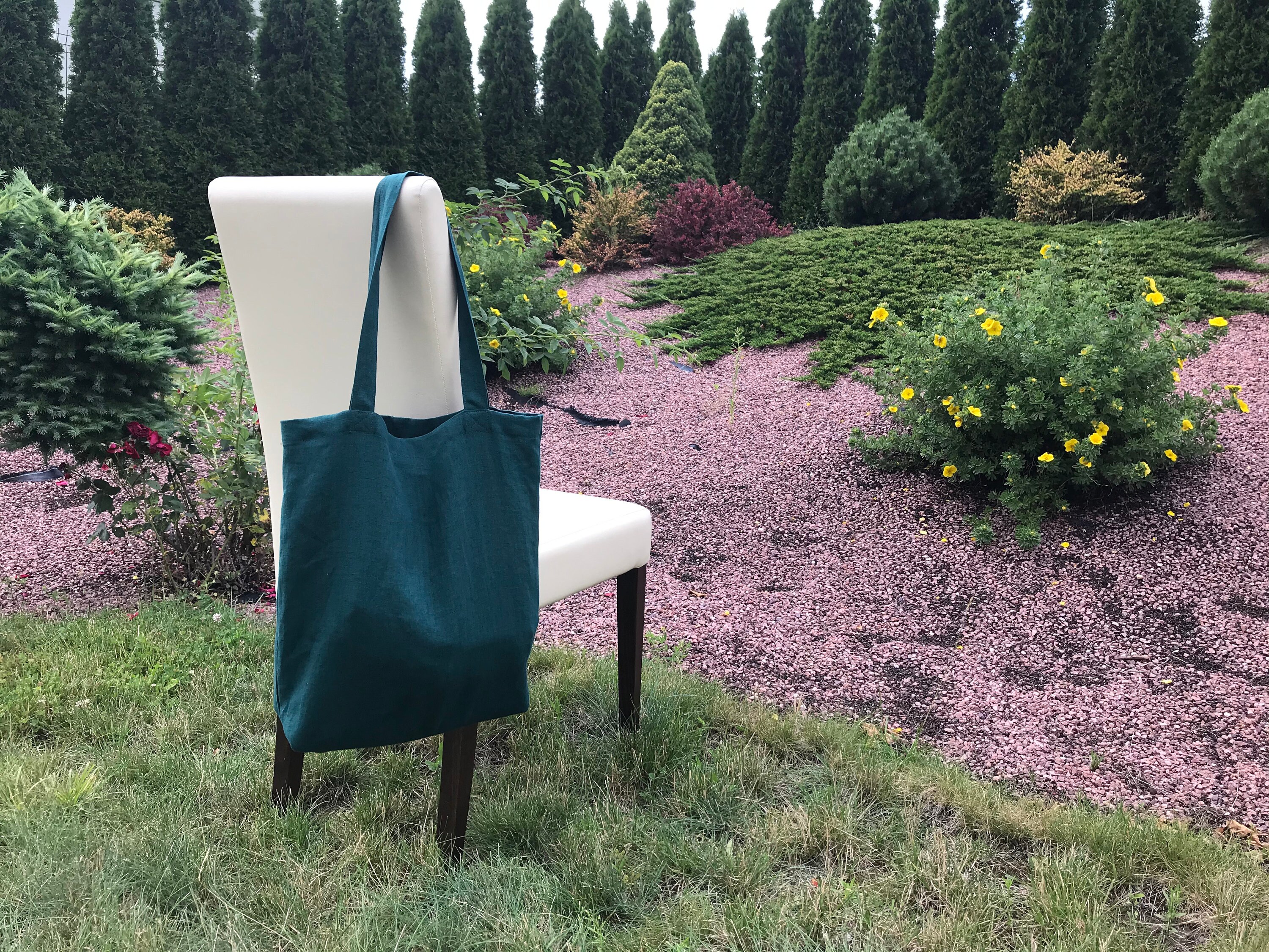 Dark Green Linen Tote Bag. Solid Green Canvas Tote Bag for Women and ...