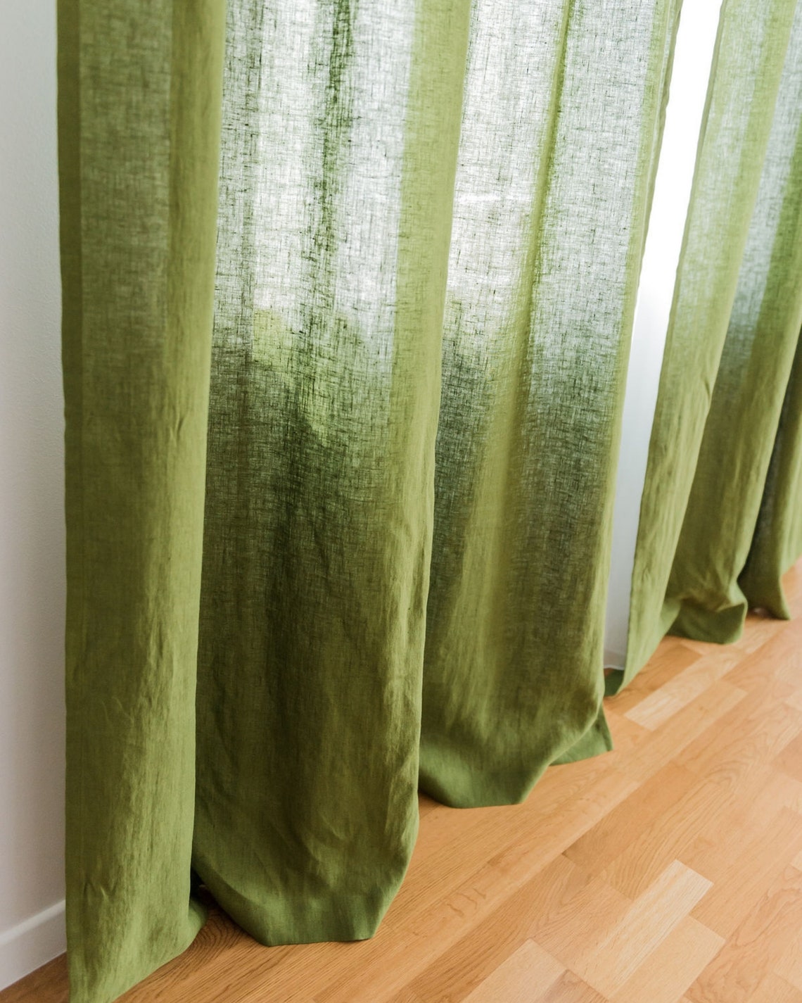 Moss green linen curtains. Window treatments custom size | Etsy
