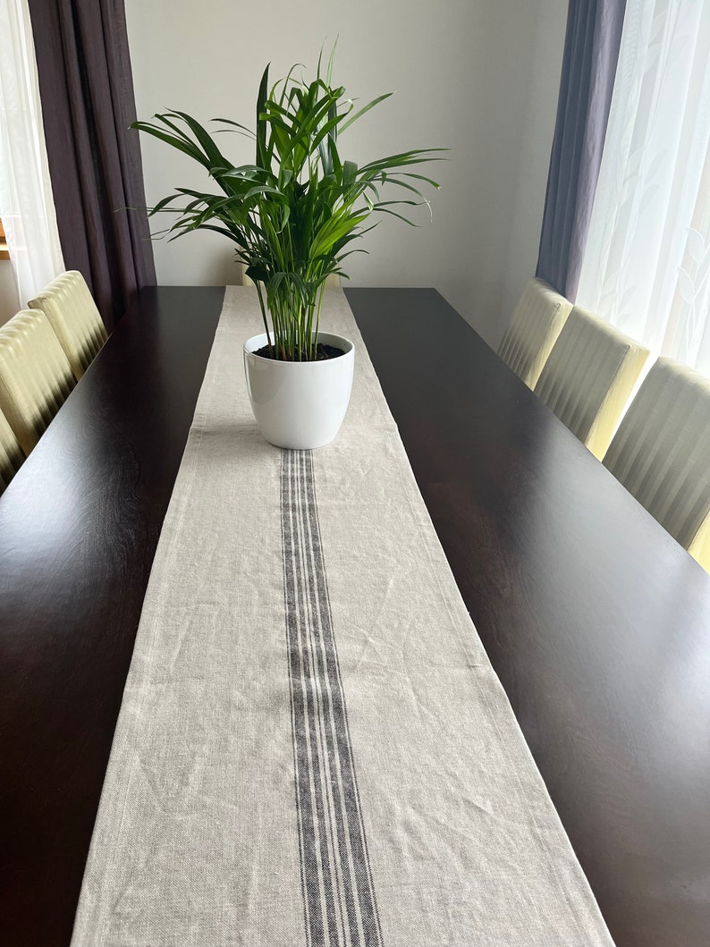 Natural Striped Linen Table Runner. Handmade Custom Table Runner ...