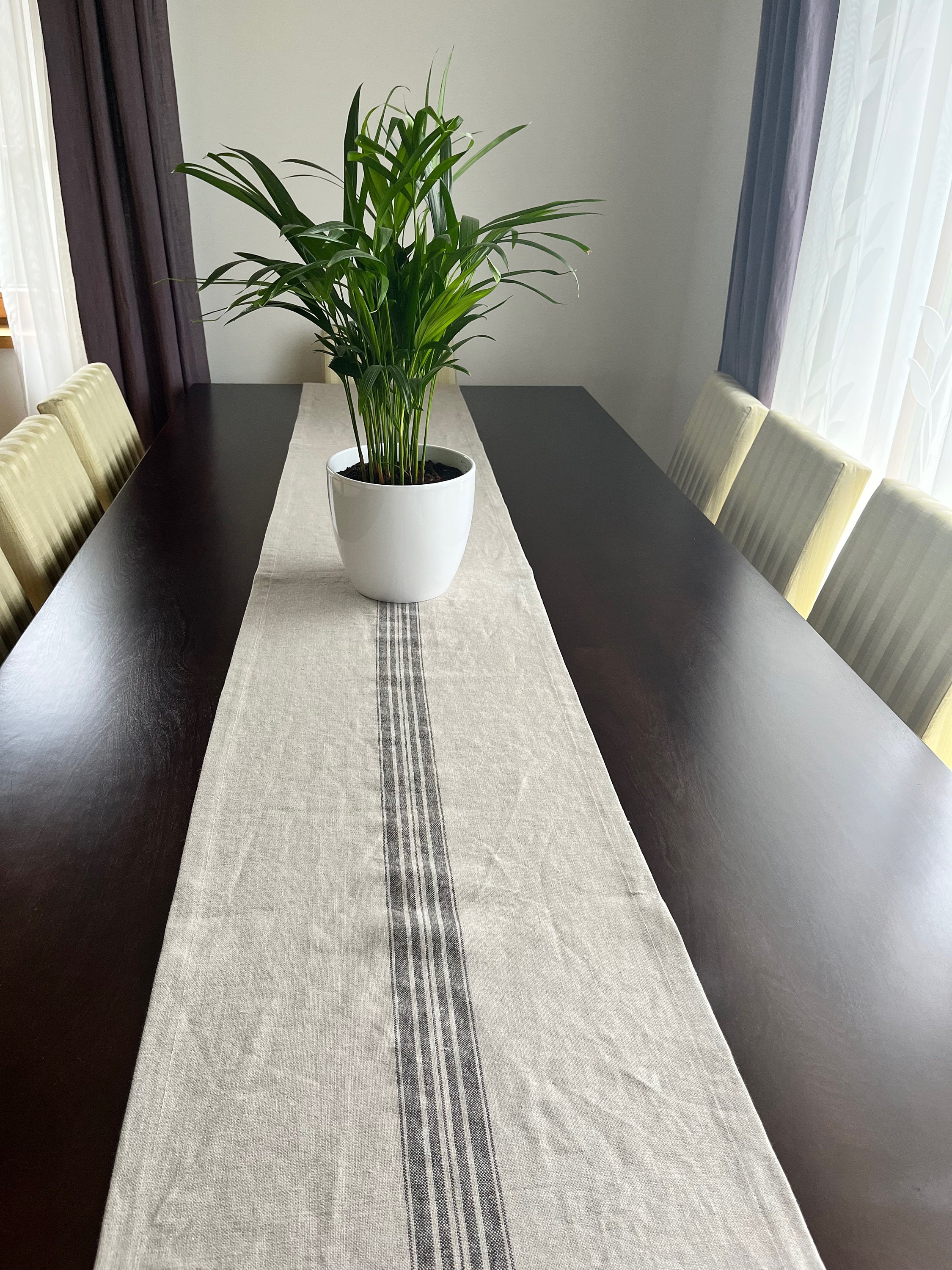 Natural Striped Linen Table Runner. Handmade Custom Table Runner ...