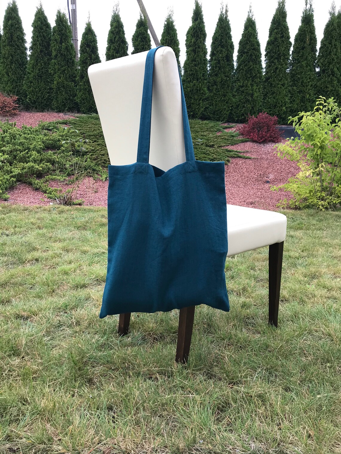 Dark teal linen tote bag. Canvas tote bag for women and men in | Etsy