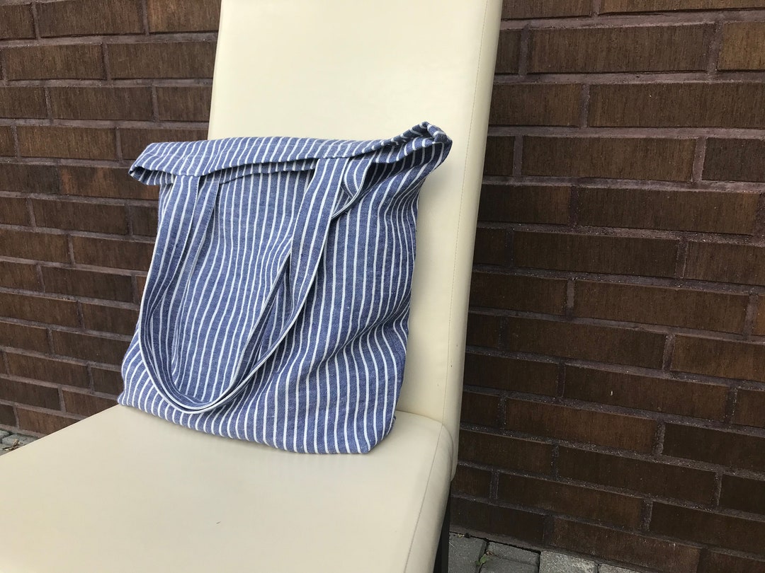 Linen Tote Bag. Striped Linen Bag. Linen Shopping Bag. Linen - Etsy