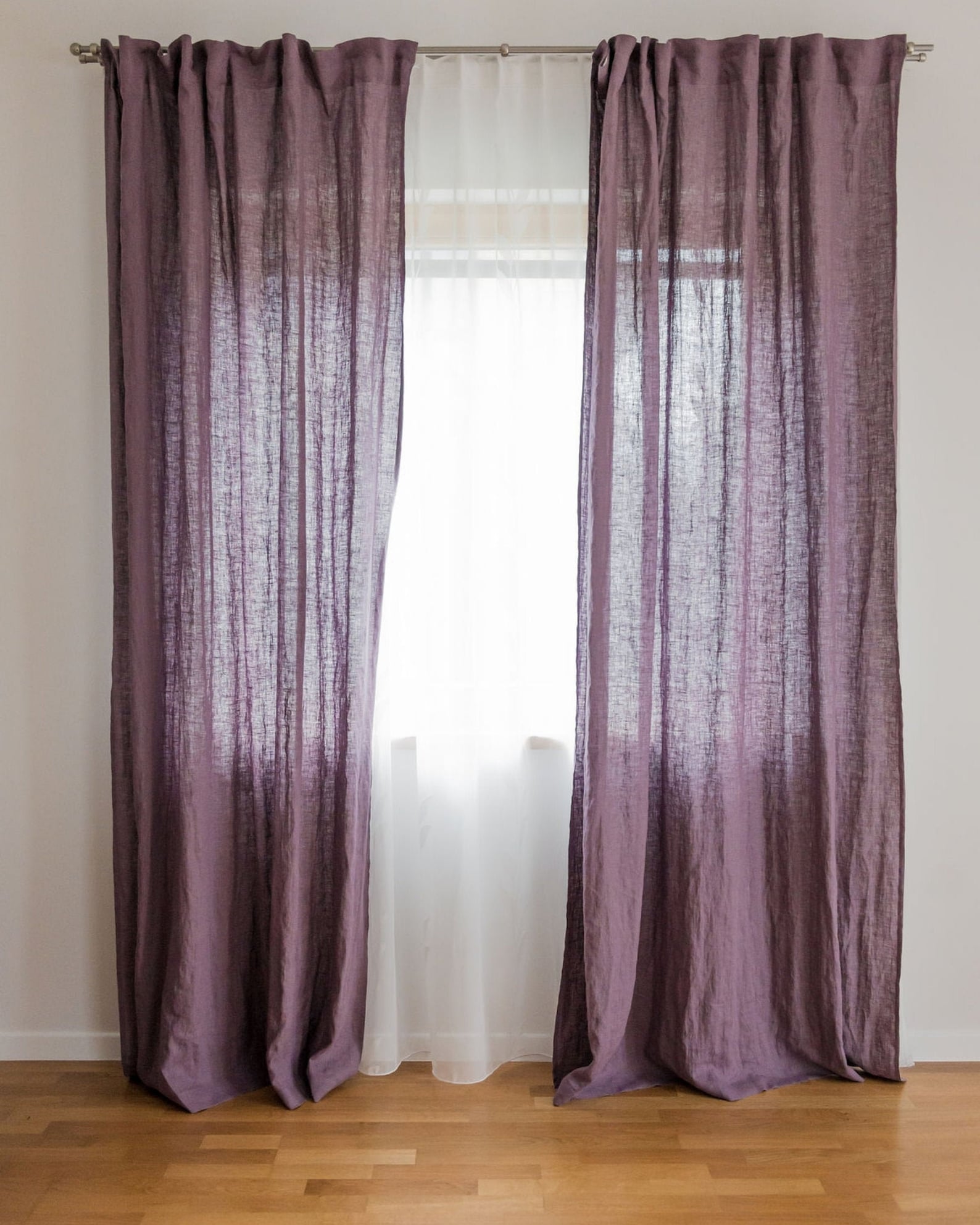 Mauve linen curtains custom size 55''/140 cm wide. | Etsy